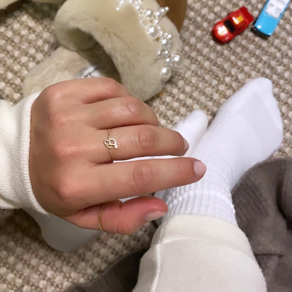 Cursive Letter Chain Ring | Kelly Bello Design®